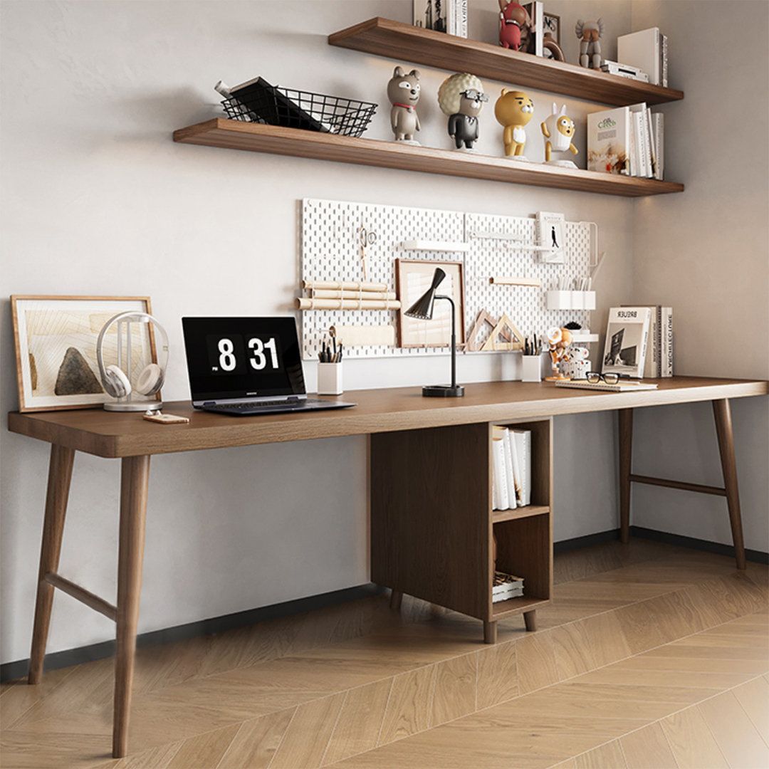 Furnire Lewi Light walnut Rectangular Solid Wood desks | Wayfair