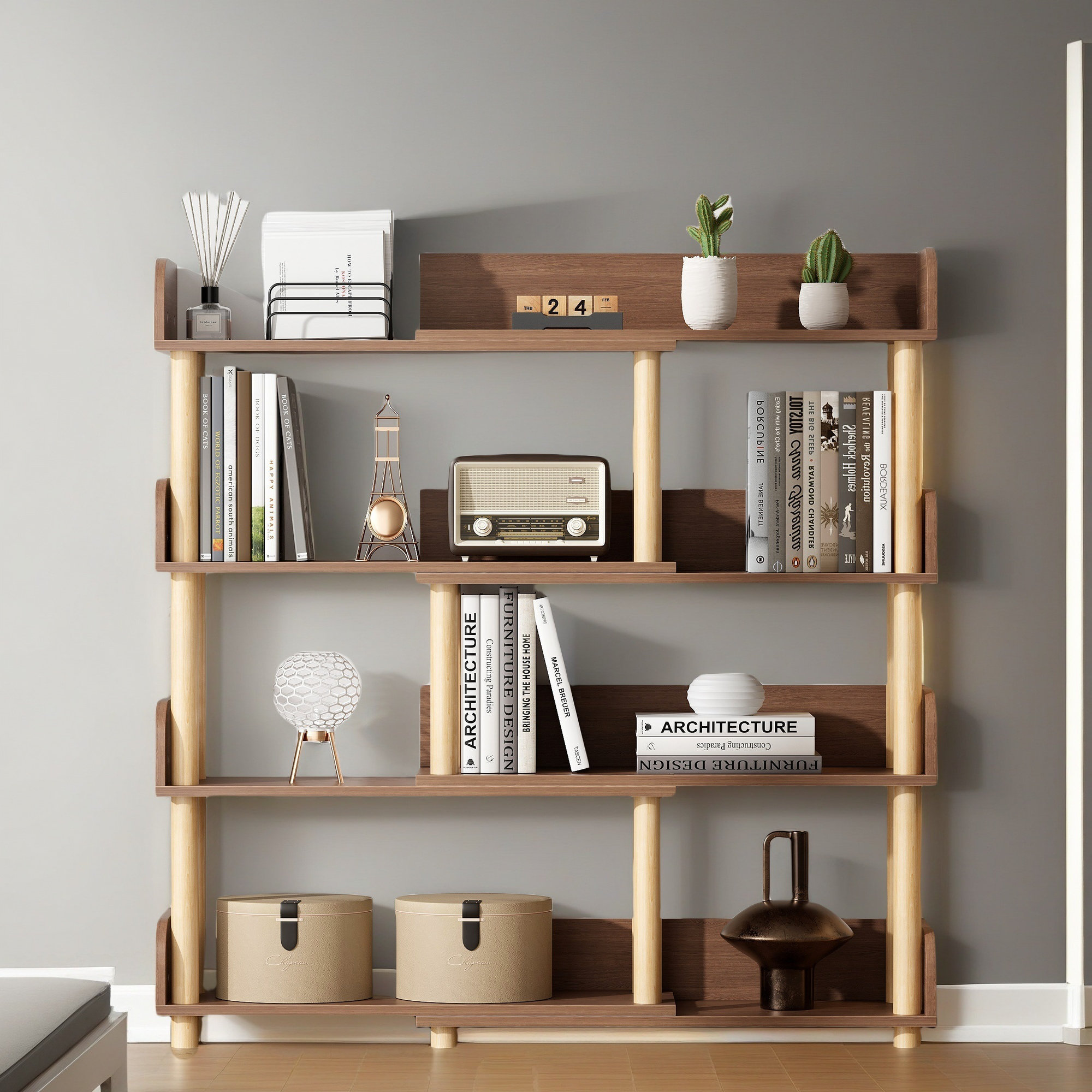 Latitude Run® 4 Tier Retractable & Rotatable Bookcases, Wooden Corner ...