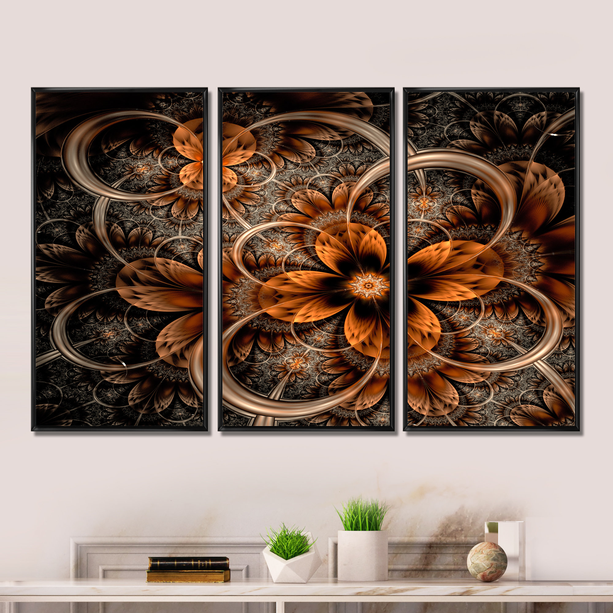 Winston Porter Dark Orange Digital Art Fractal Flower - Floral Framed ...