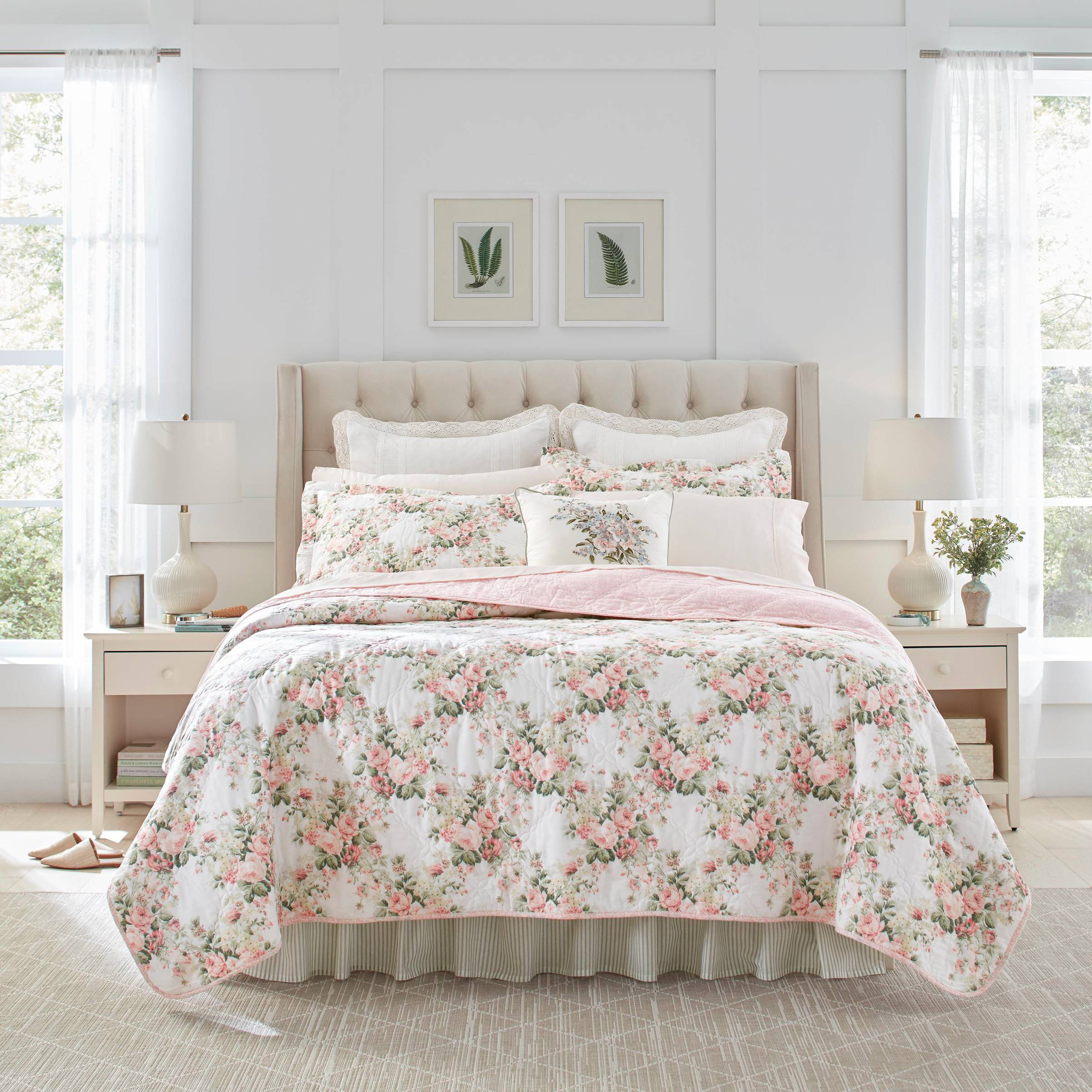 Laura Ashley Joyce Cotton Reversible Pink Quilt Set & Reviews | Wayfair