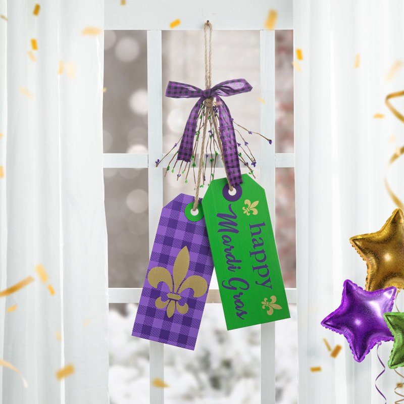 The Holiday Aisle® 25.5"H Happy Mardi Gras Day Wooden Bookmark Door ...