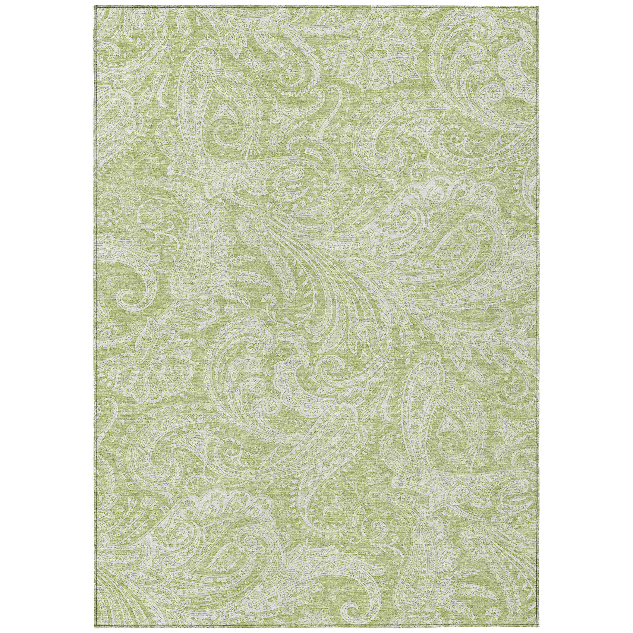 HomeRoots 5' X 8' Green And Ivory Paisley Washable Indoor Outdoor Area ...
