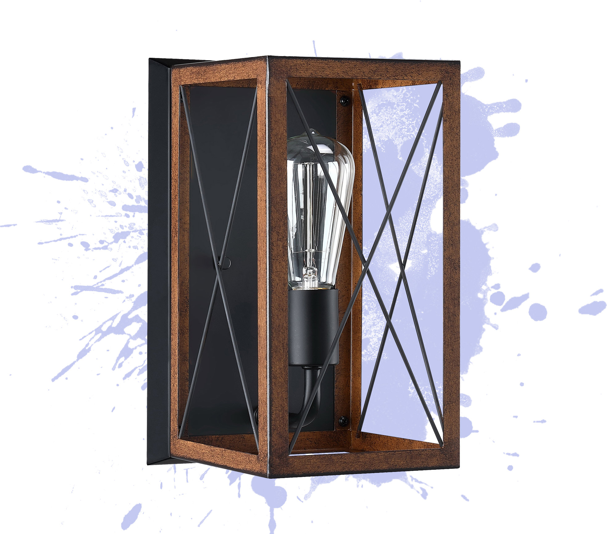 Super Alum 14.37" H 1-Light Black And Barnwood Accents Wall Lantern ...