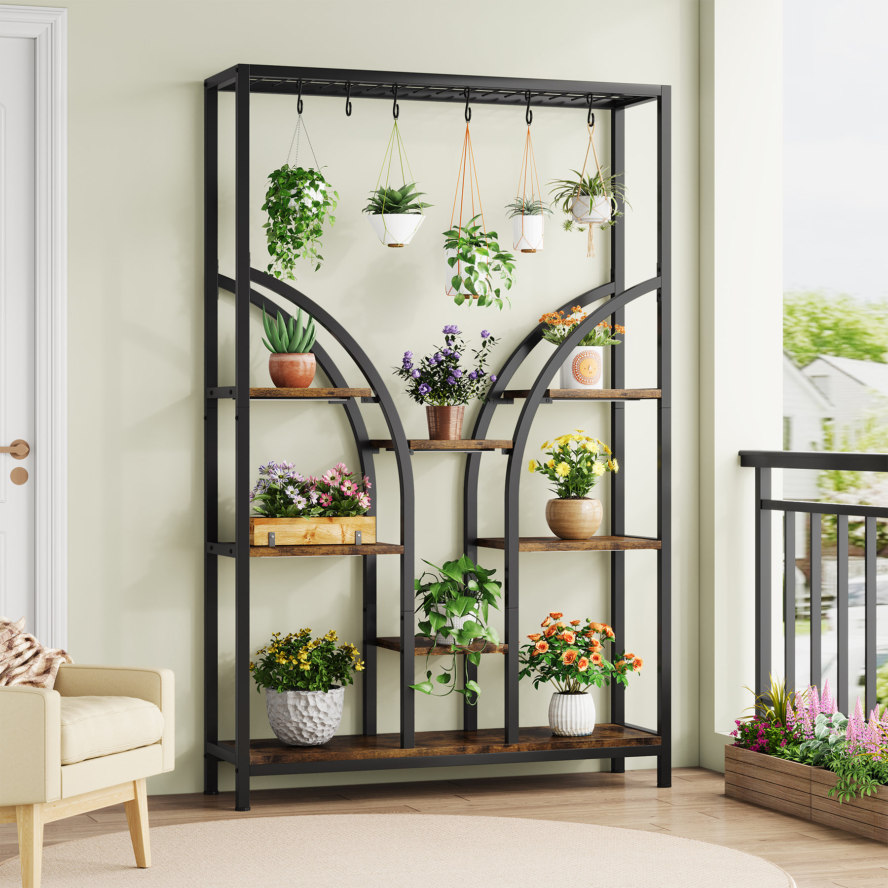 17 Stories Stand Indoor Outdoor, Tall Plant Shelf For Multiple Plants ...