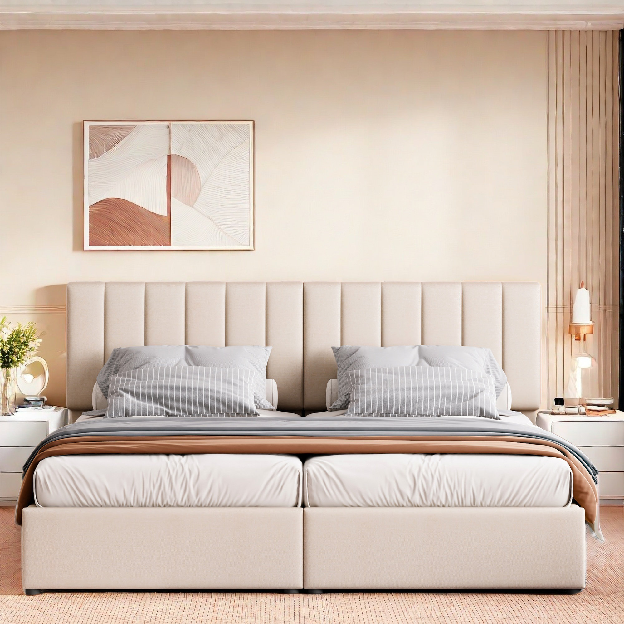 Urbanuniteusa Upholstered Platform Bed Included Two Twin Size Beds ...