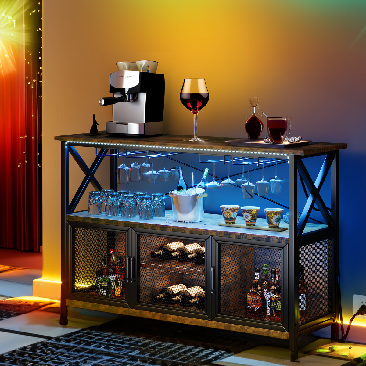 17 Stories Home Liquor Bar Sideboard Wine Storage Cabinet With Glass ...