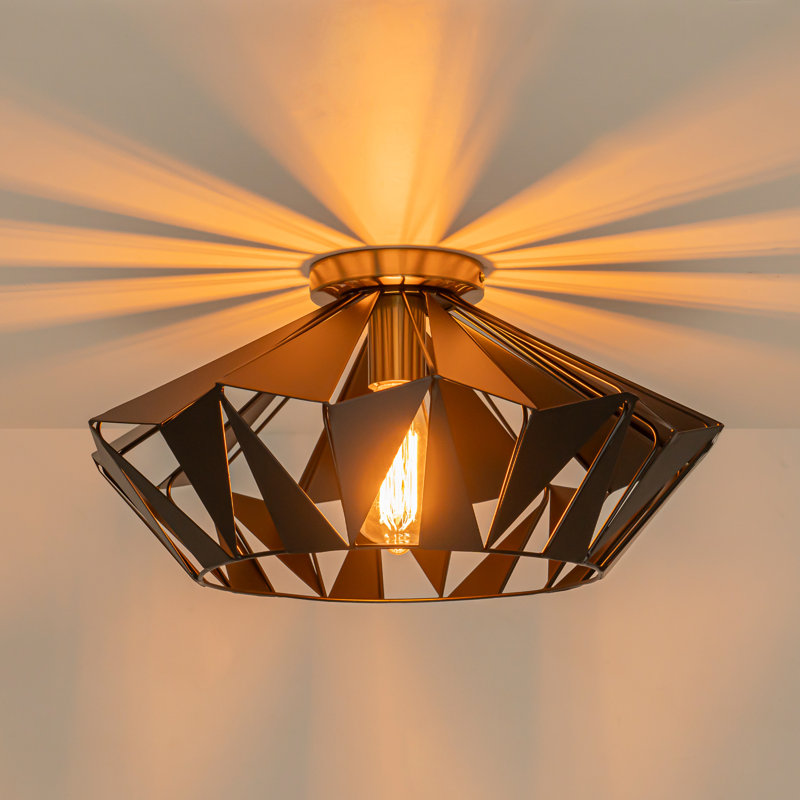 Ivy Bronx 15.75 In. 1-Light Modern Industrial Geometric Matte Black ...