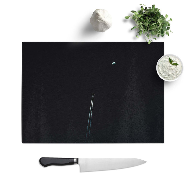 East Urban Home Tempered Glass Airplane to the Moon Chopping Board ...