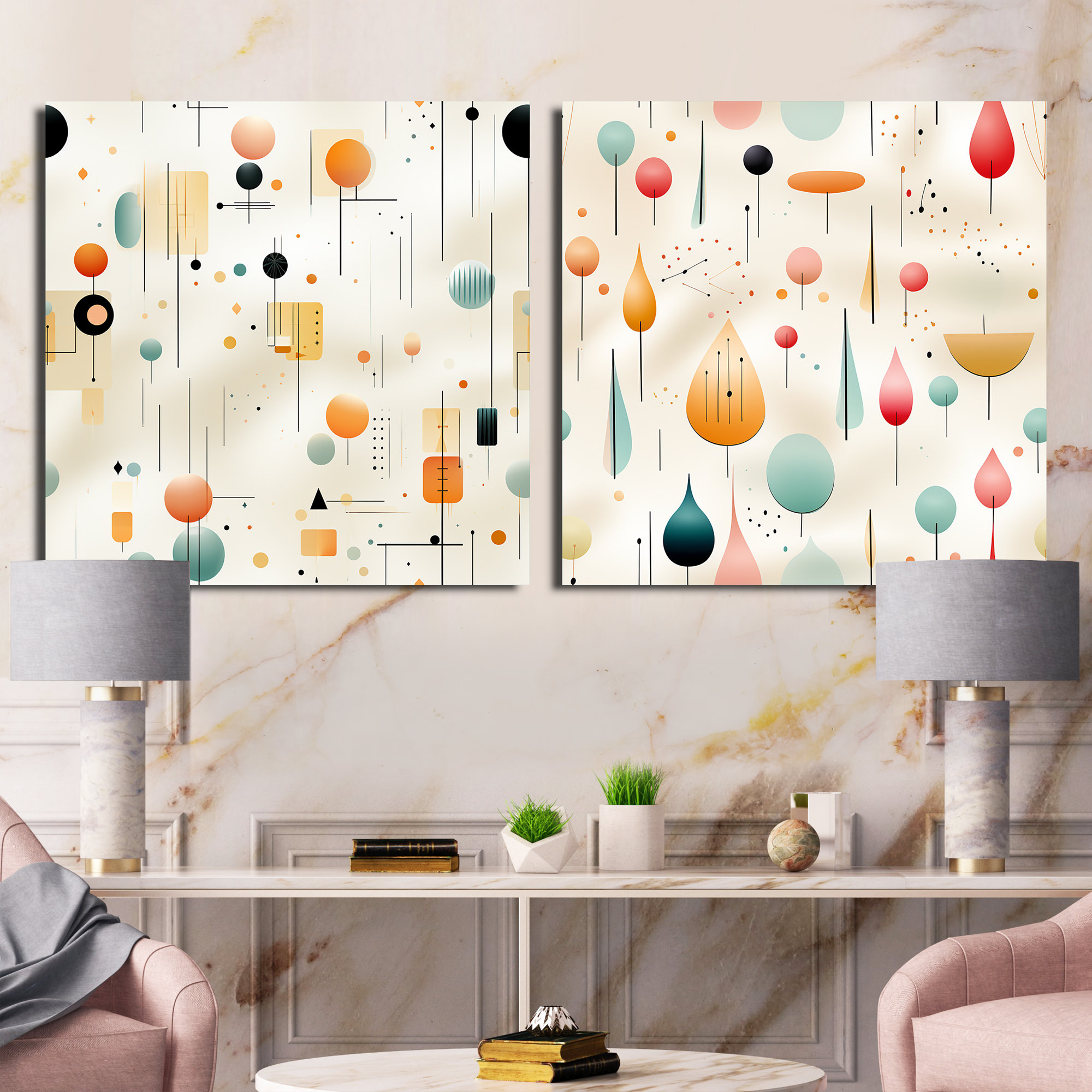George Oliver Minimalism I - Abstract Shapes Square Collage Set Of 2 ...