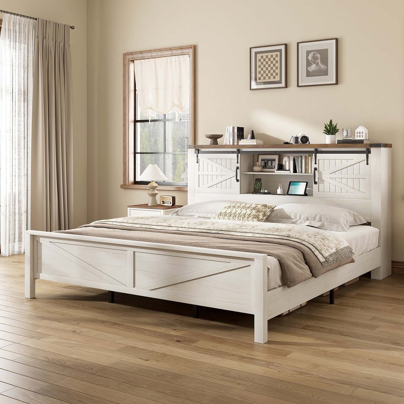 Gracie Oaks Oceant Sherell Farmhouse Bed Frame Storage Bookcase ...