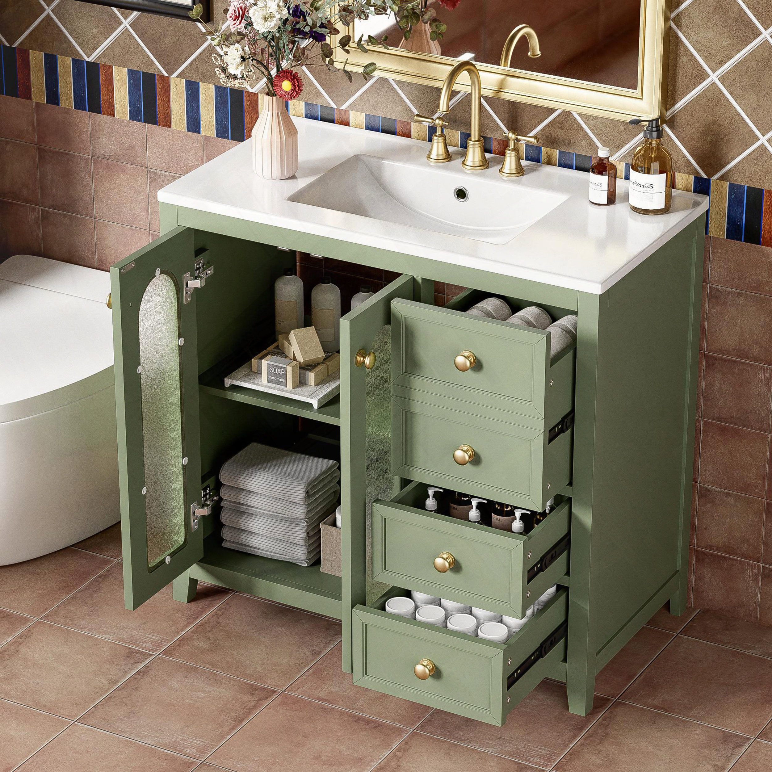 August Grove Bathroom Vanity With Soft-Close Doors Adjustable Shelves ...