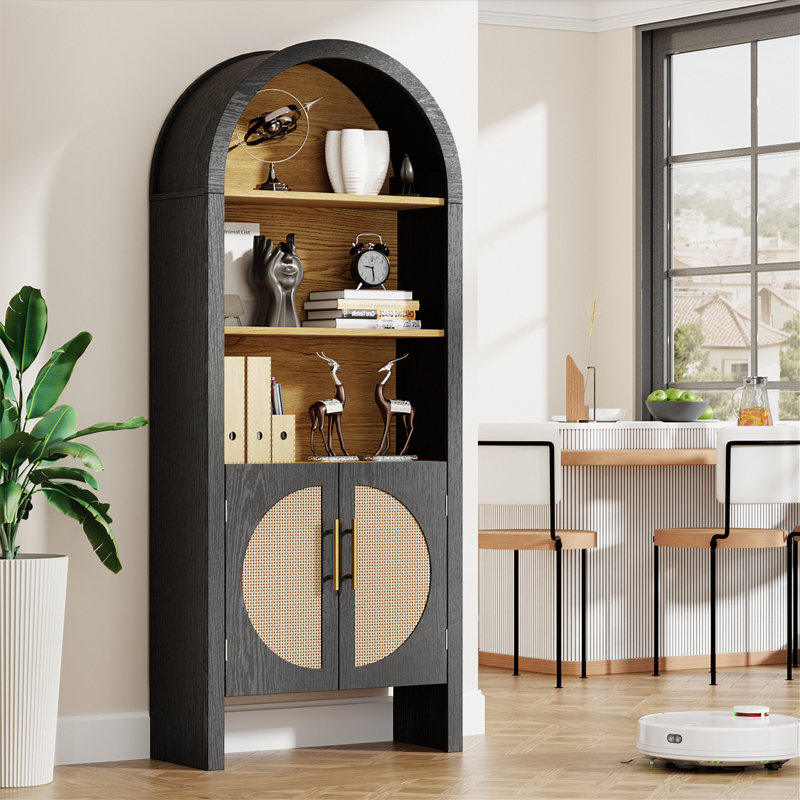Ebern Designs Arched Storage Cabinet With Freestanding Display Shelf ...