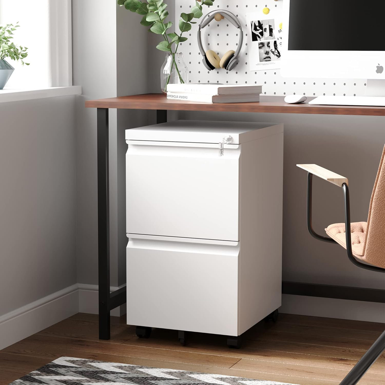Ivy Bronx 2 Drawer Under Desk Metal Rolling Filing Cabinets for Home ...