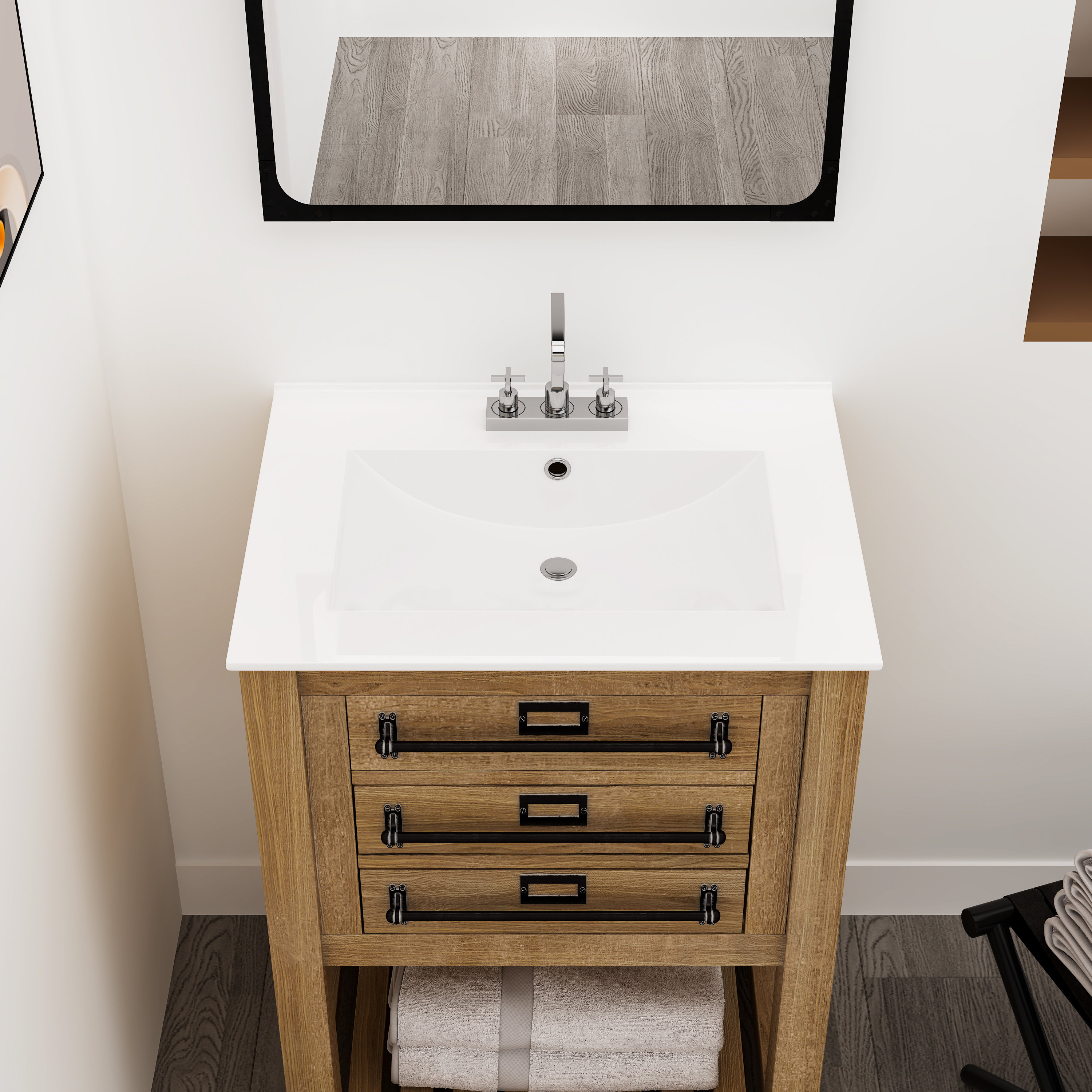 Meje 24x18 Inch Drop In Rectanglar 3 Holes Bathroom Sink, Vanity Top ...