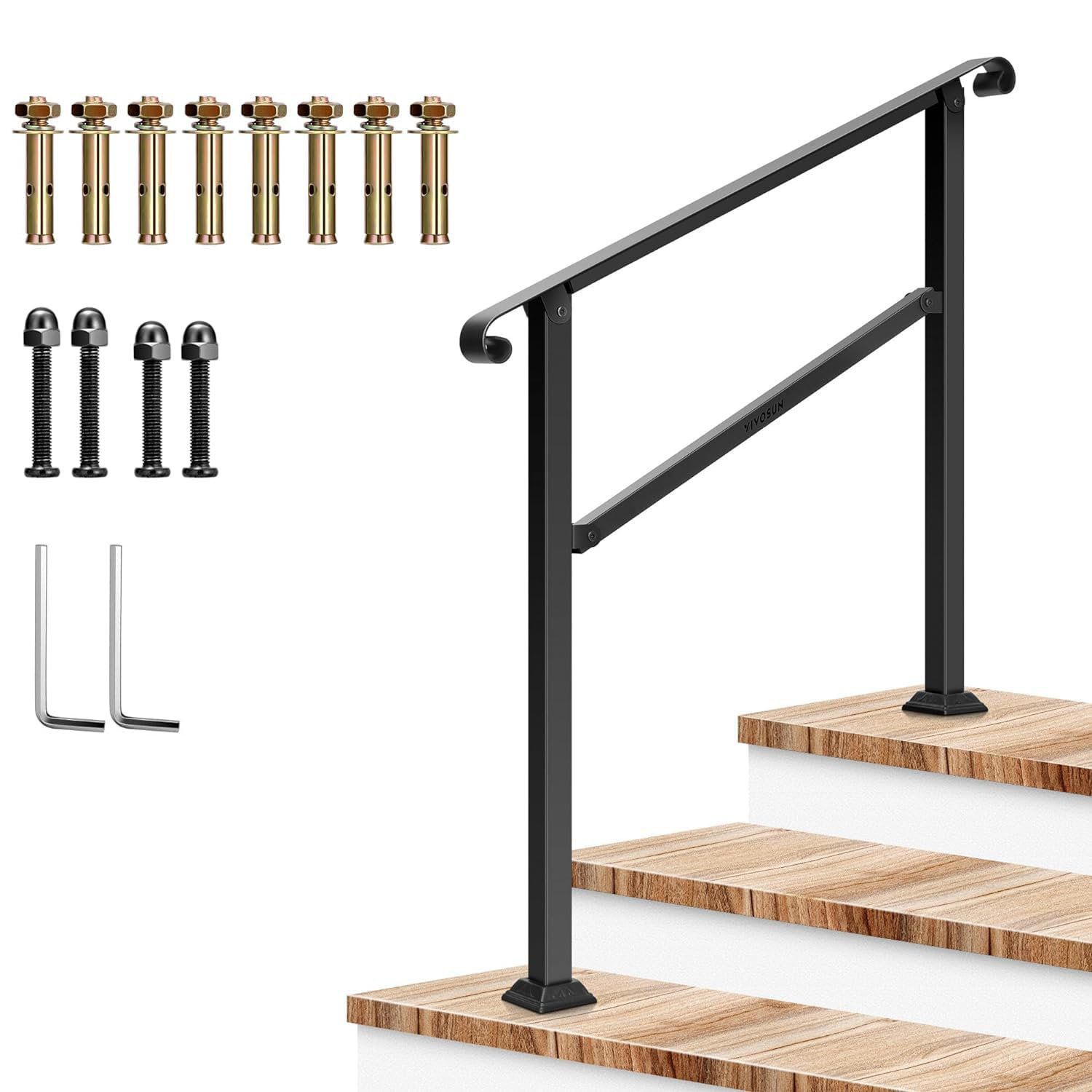 VIVOSUN Outdoor Iron Stair Handrail with Curved Ends | Wayfair