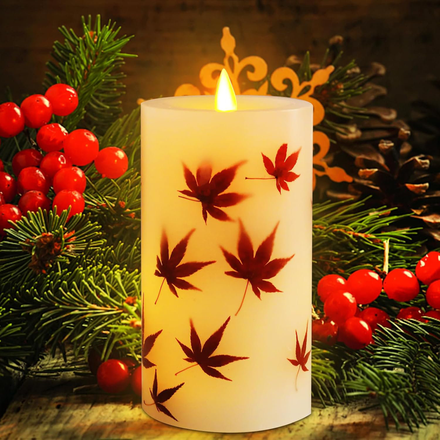 Red Barrel Studio Flameless Candles Embedded Dried Flowerled Maple Leaf ...