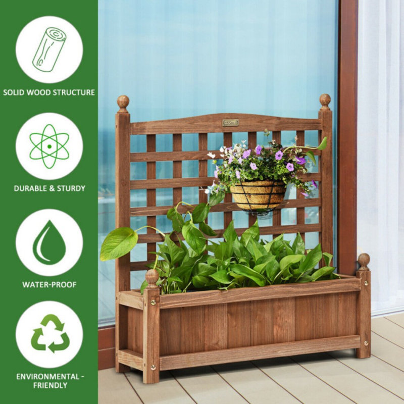 Alcott Hill® Wood Planter Box With Trellis Weather-Resistant Outdoor ...