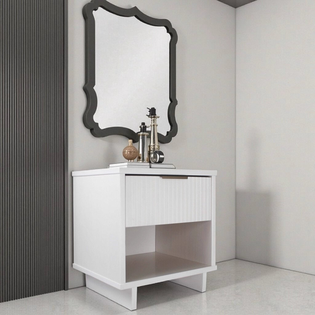 Latitude Run® Granville 18" Modern White Nightstand with Gold Metal ...