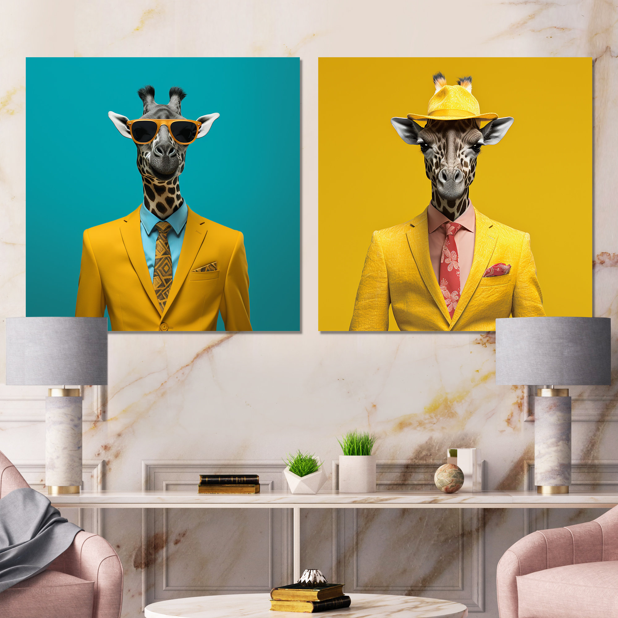 Trinx Yellow Suited Up Giraffe I - Giraffe Fashion Metal Wall Art ...