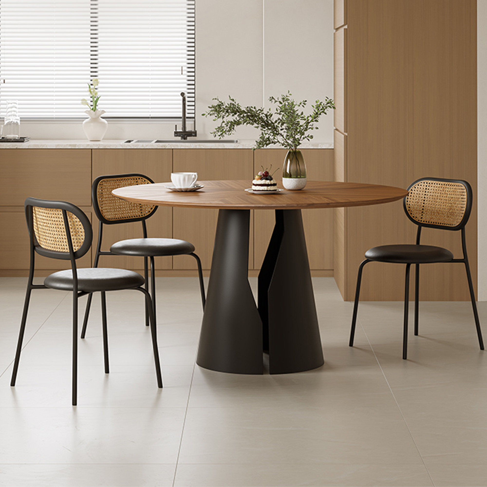 HomeLuxea Modern Minimalist Brown Round Dining Table Round Dining Set ...