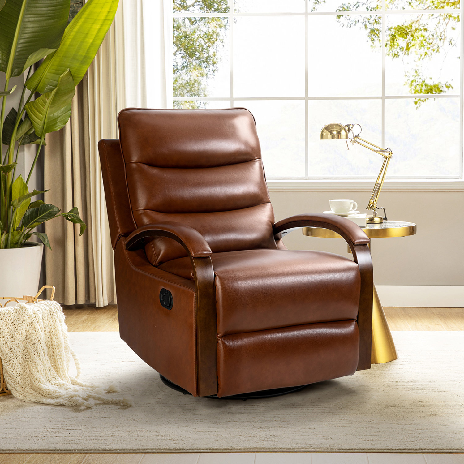 Wade Logan® Azilda 29" Wide Genuine Leather Manual Swivel Rocking ...