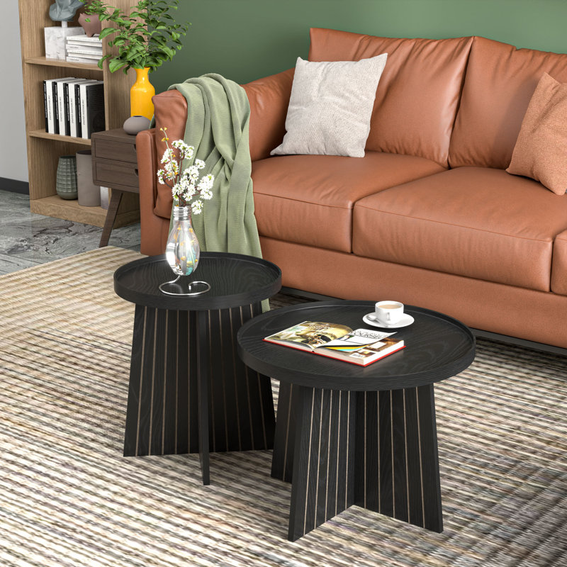 Gracie Oaks Round Fluted Nesting Coffee Table, 2 Piece Coffee Table Set ...