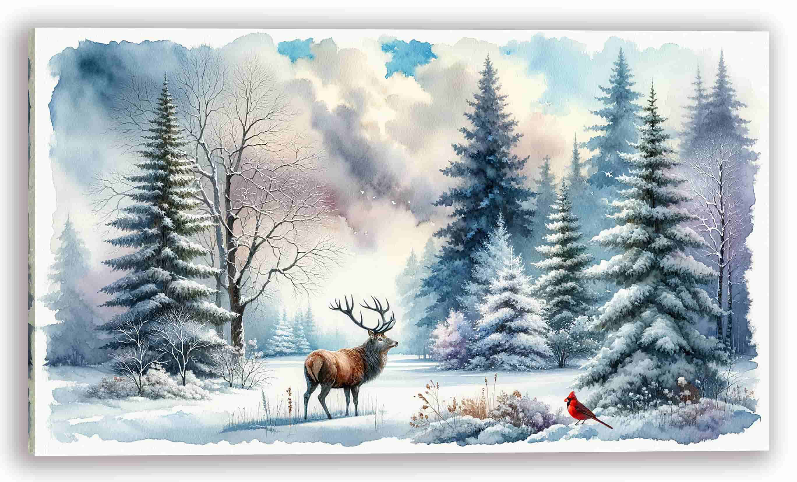 Wade Logan® Winter Solitude: Majestic Elk and Cardinal in Snowy ...