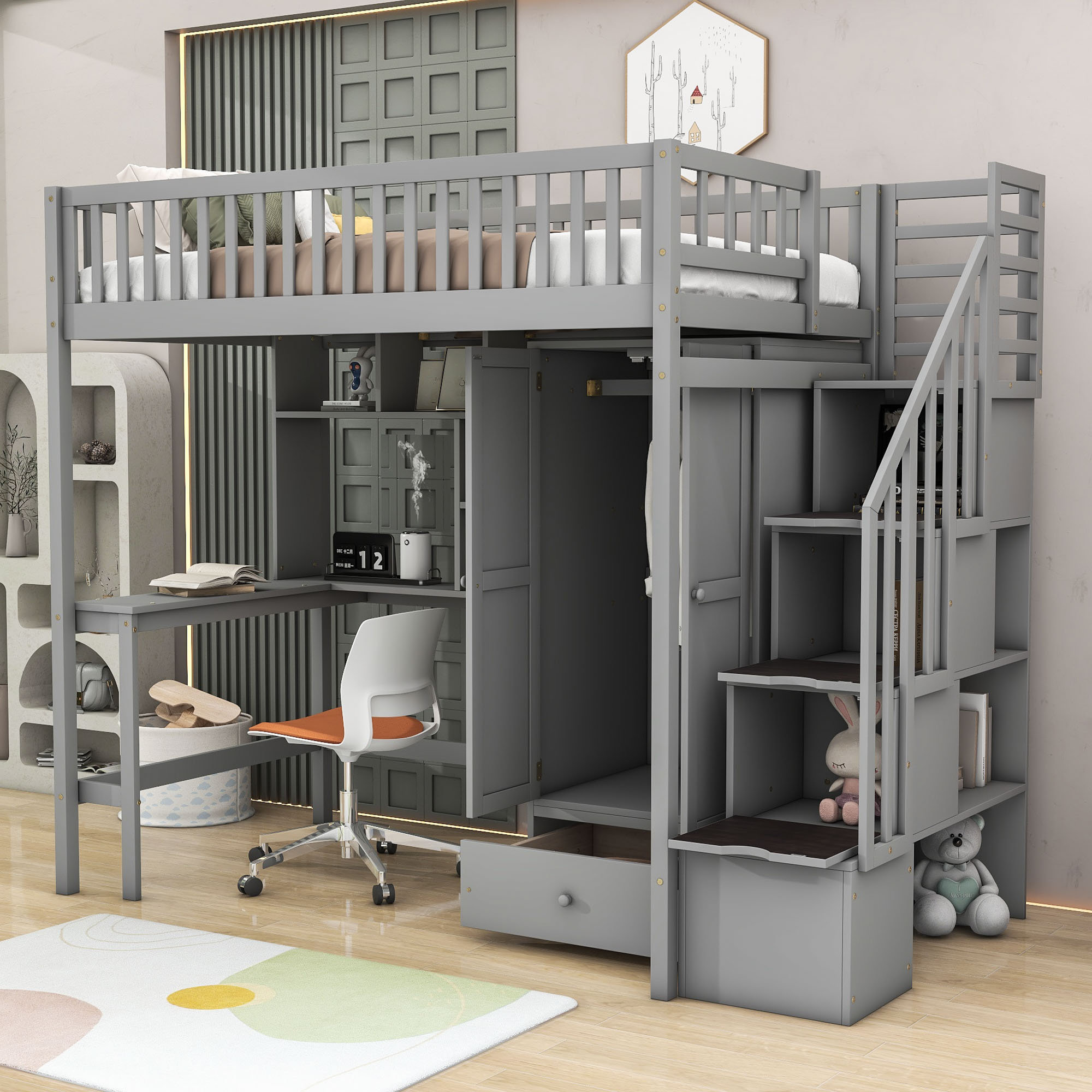 Harriet Bee Graviela Twin Loft Bed with Bookcase by Harriet Bee | Wayfair