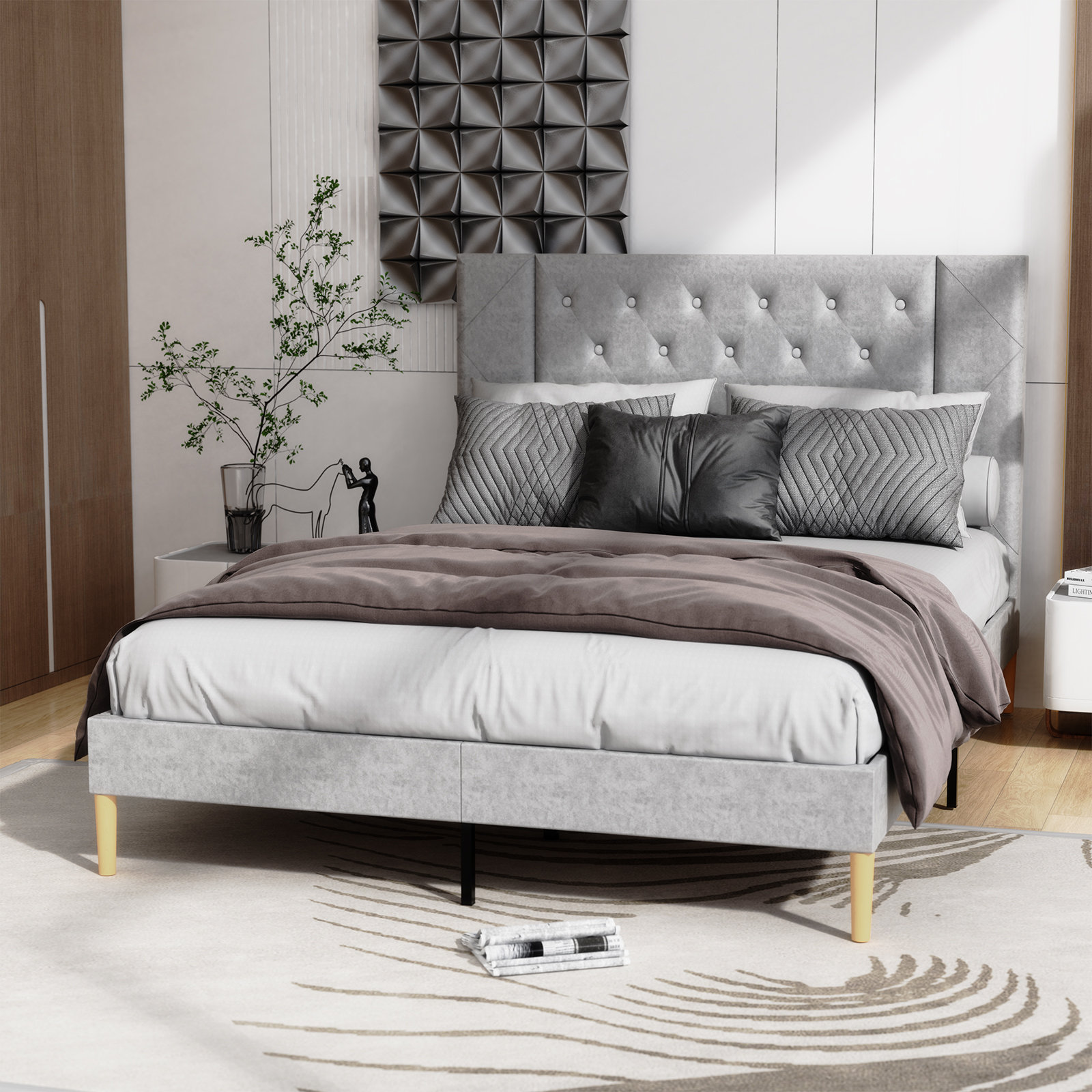 Red Barrel Studio® Queen Bed Frame, Upholstered Bed Frame Queen Size ...