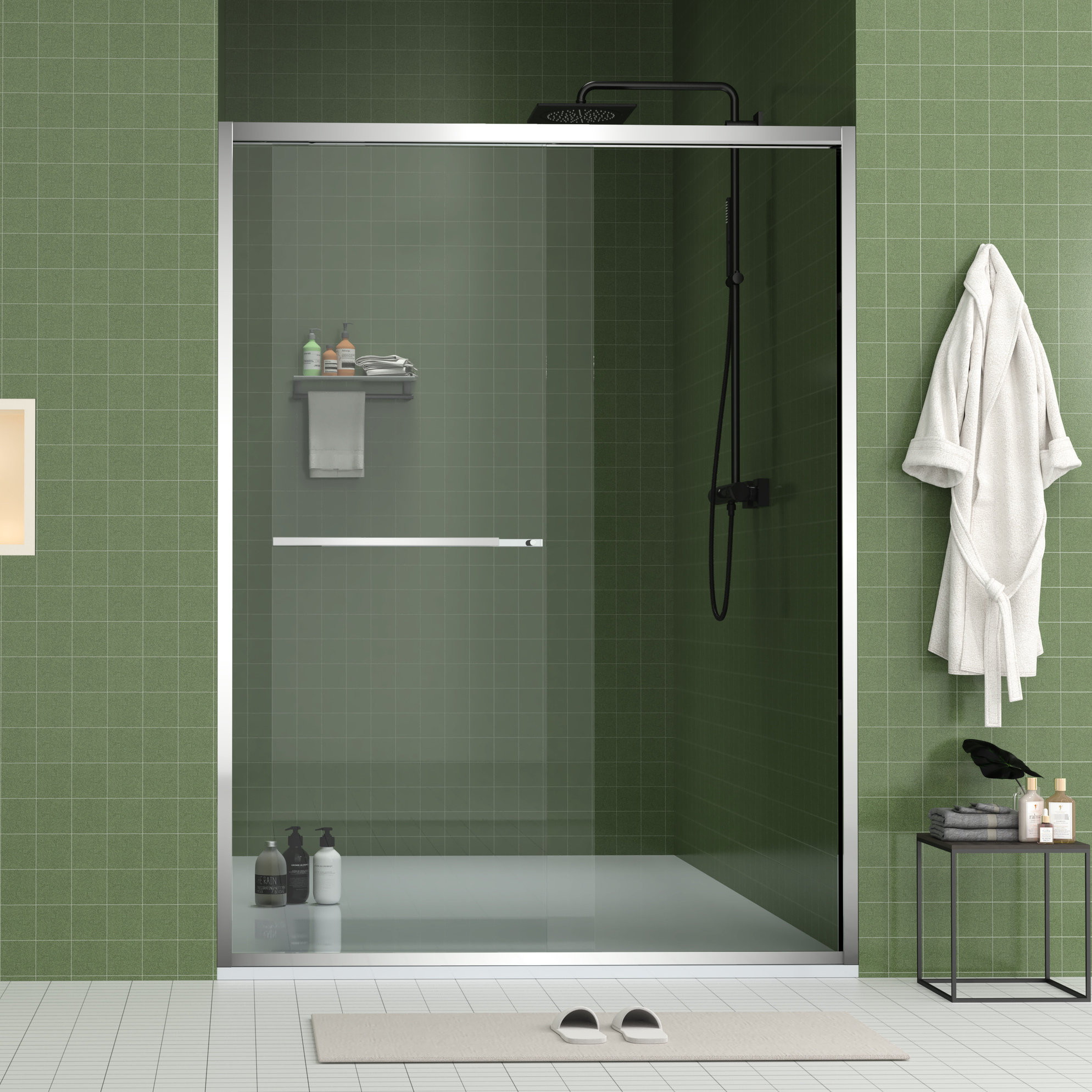CaneCreations 60" Wide And 70" High Aluminum Frame Bypass Bathroom ...