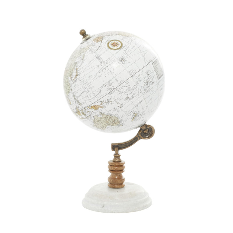 Three Posts™ Aquamarine Marble and Wood Globe & Reviews | Wayfair