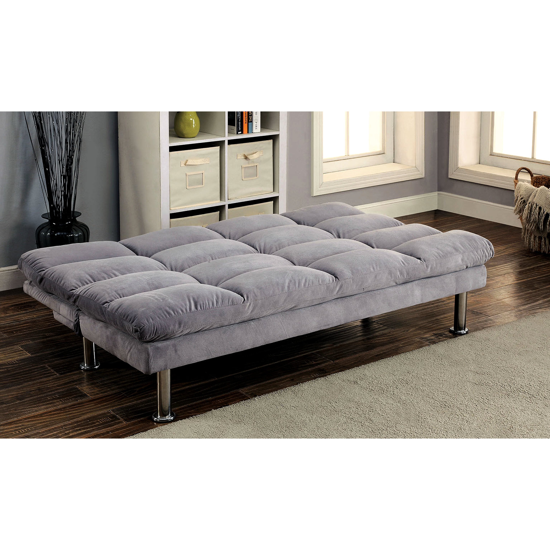 Latitude Run® Contemporary Style Microfiber Futon In Gray With Finish ...
