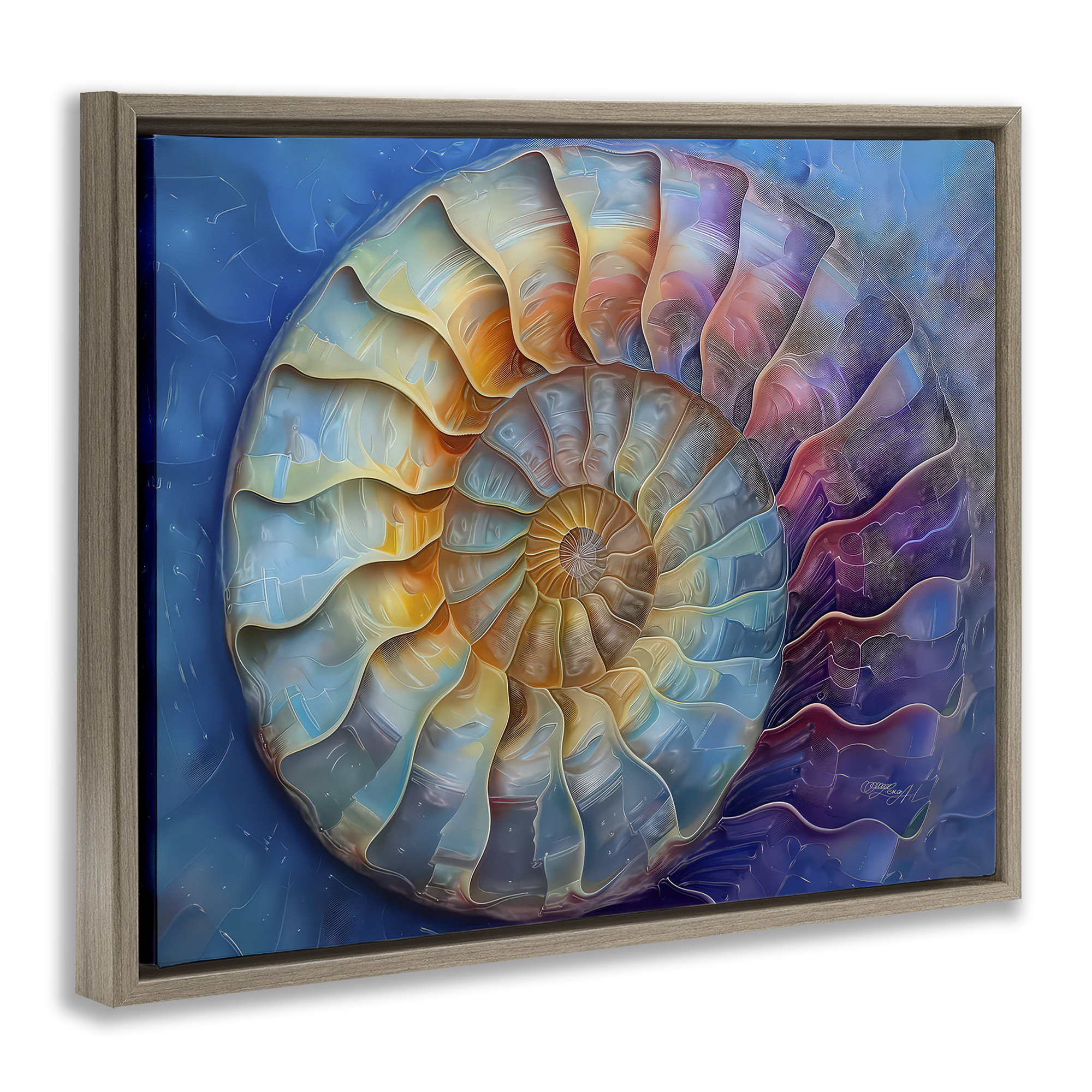 Highland Dunes Maritime Nautilus Spiral Brown Framed Floater Canvas ...