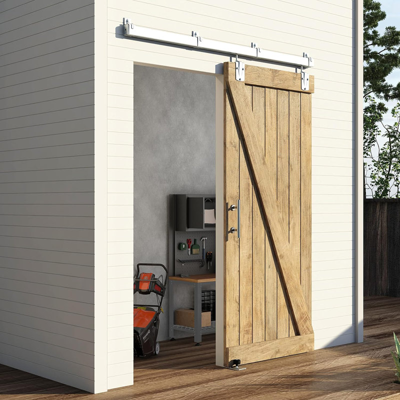 JUBEST Box Rail Exterior Barn Door Hardware Kit, Heavy Duty Sliding ...