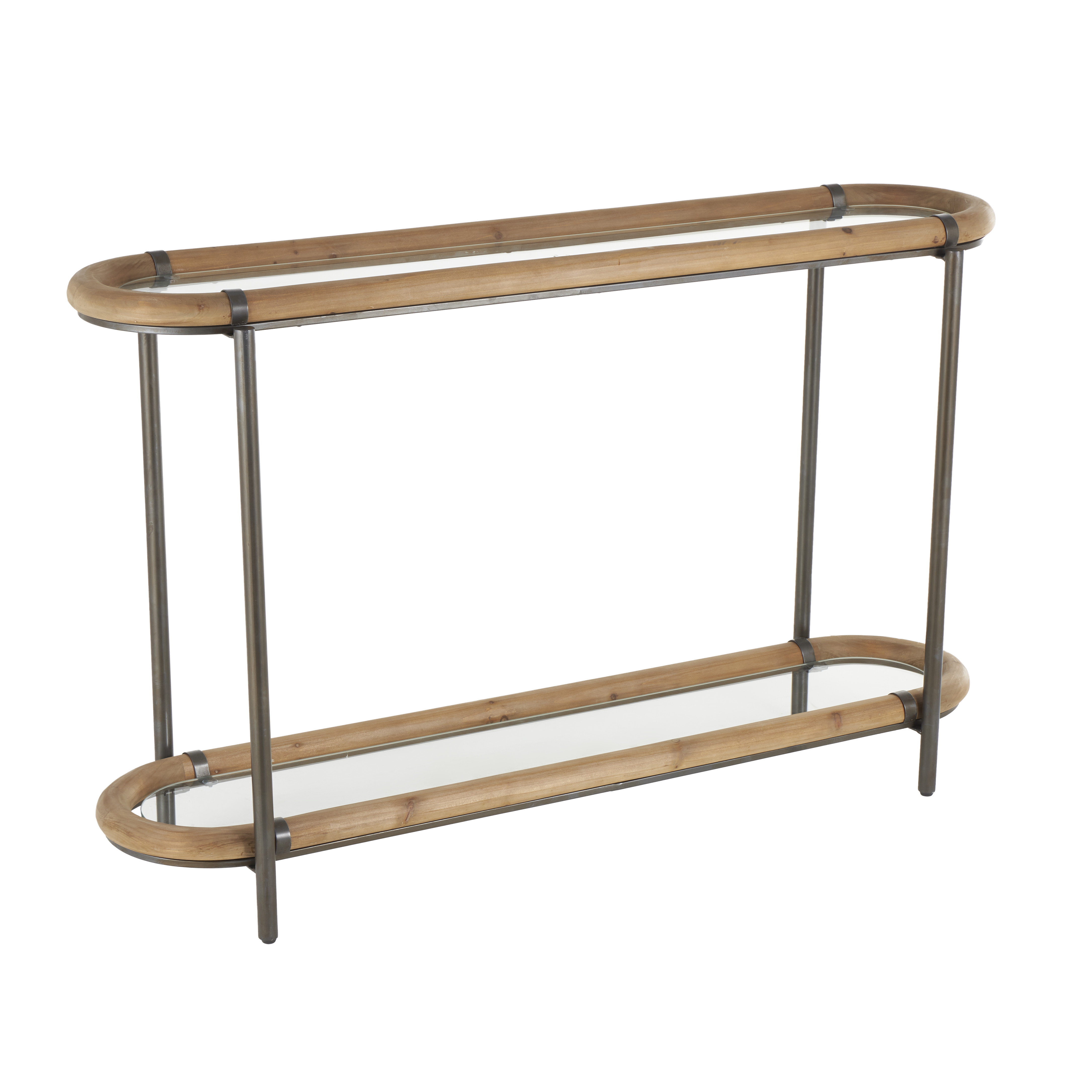 17 Stories Cole And Grey Metal Oval 1 Shelf Console Table With Brown ...