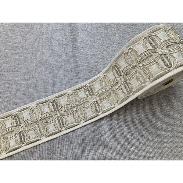 Rose Lace And Braid Woven Embroidery Faux Linen Fabric Tape 4" Width ...