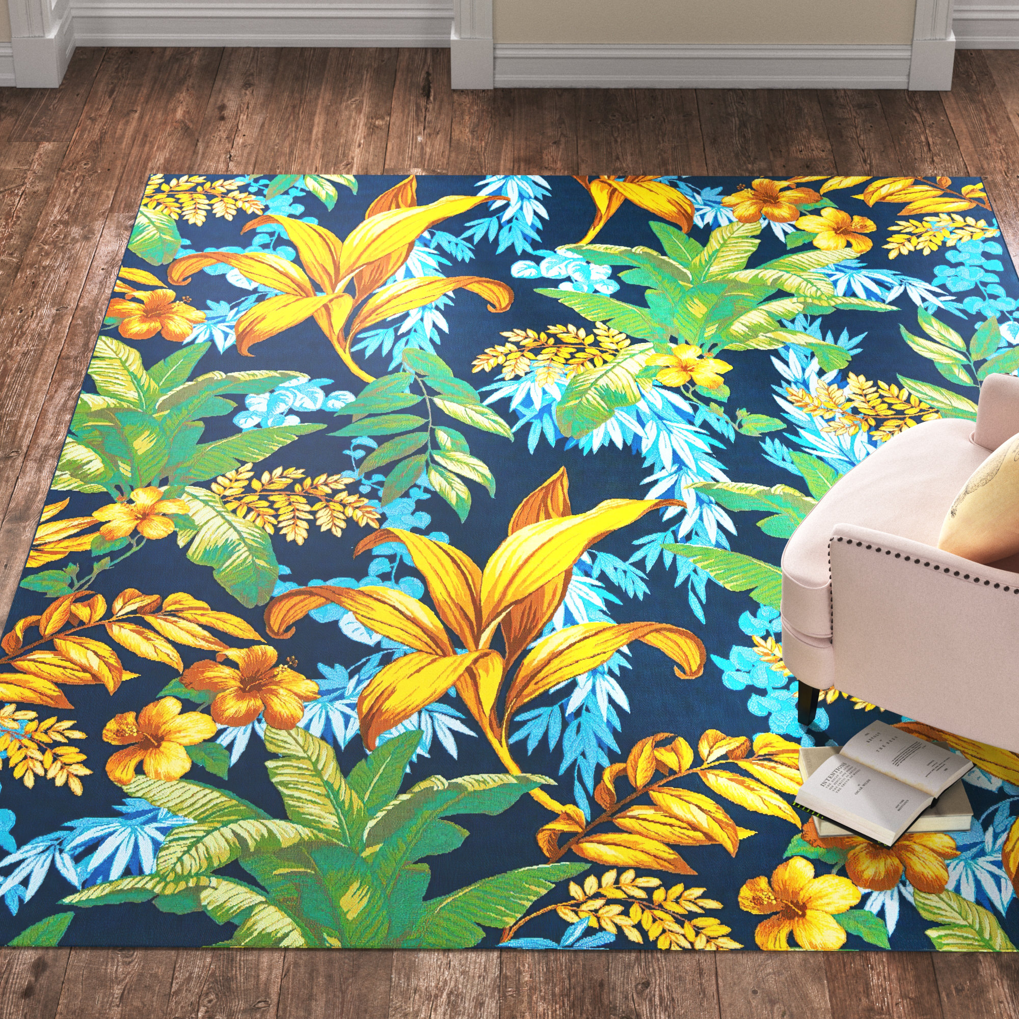 Beachcrest Home Tapis intérieur / extérieur à motif floral bleu / jaune Brett et Commentaires ...