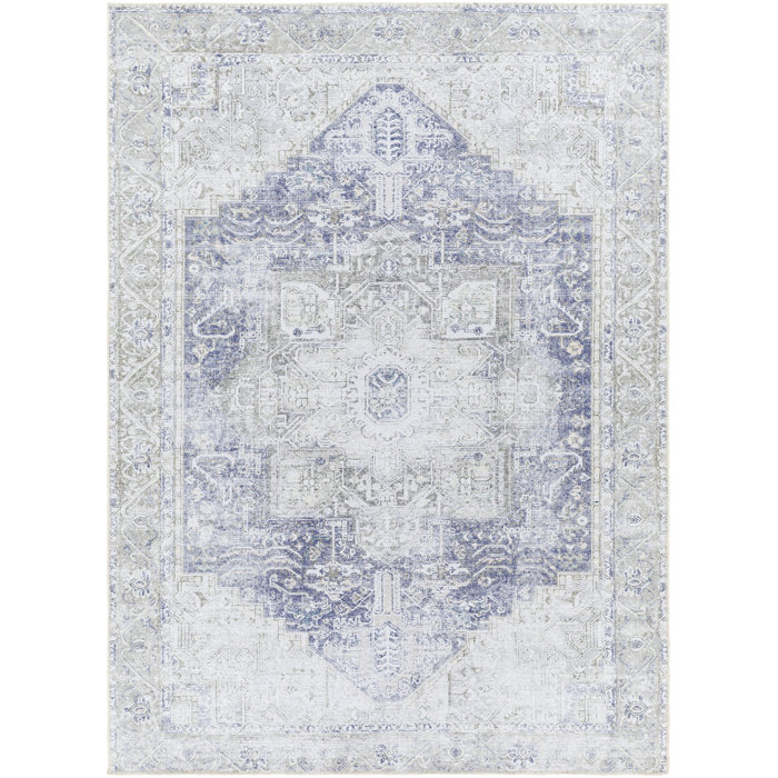 Langley Street Westbrook Machine Washable White/Lavender Area Rug ...