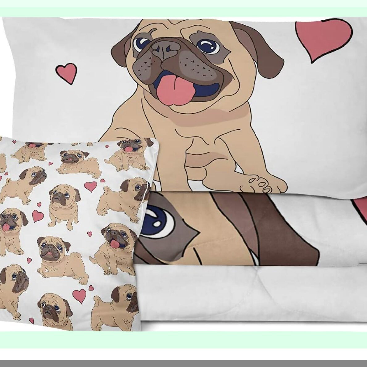 Red Barrel Studio® Pug Love Heart Comforter Set - Queen Size 4 Piece ...