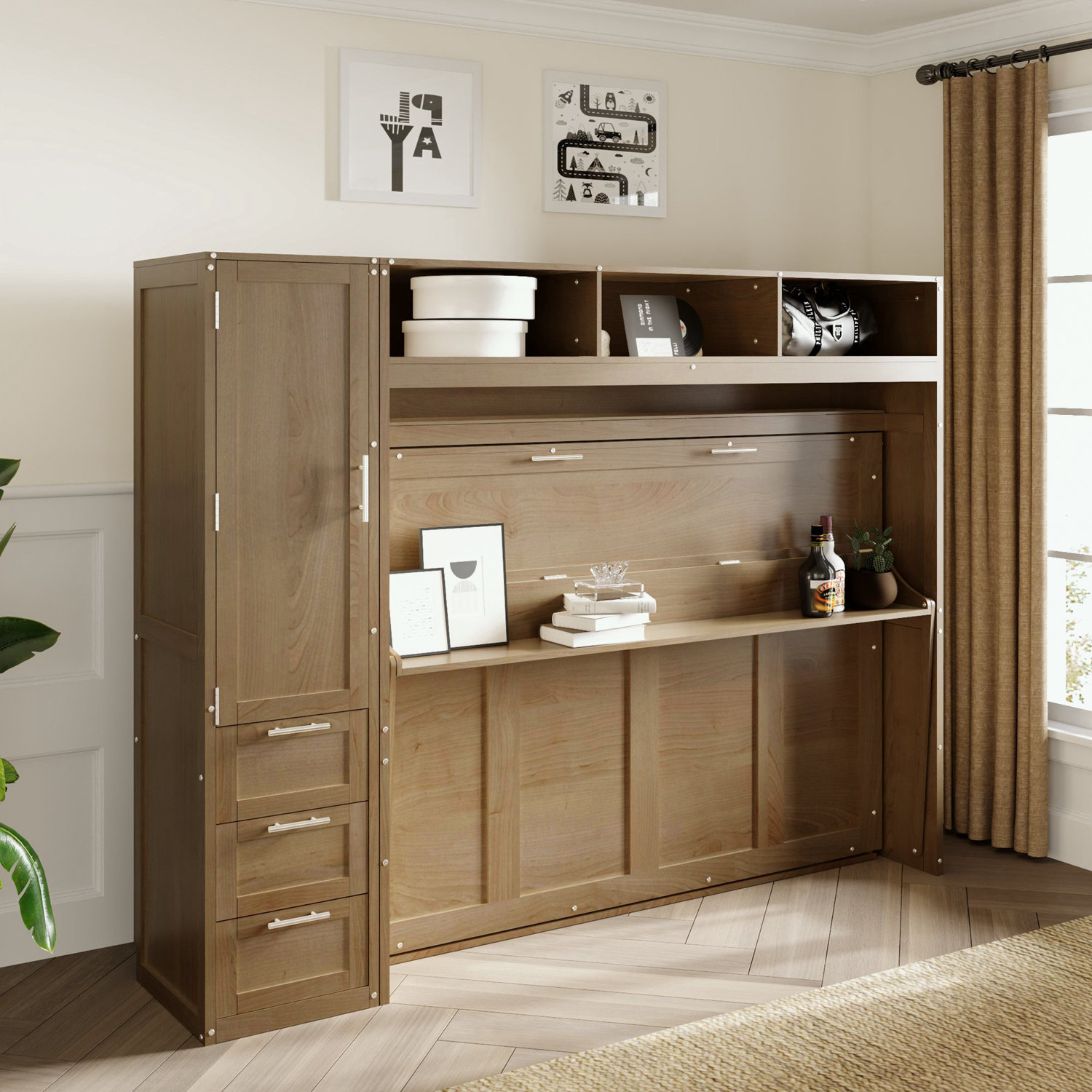Latitude Run® Bed With Wardrobe And Storage Shelves Wayfair Canada