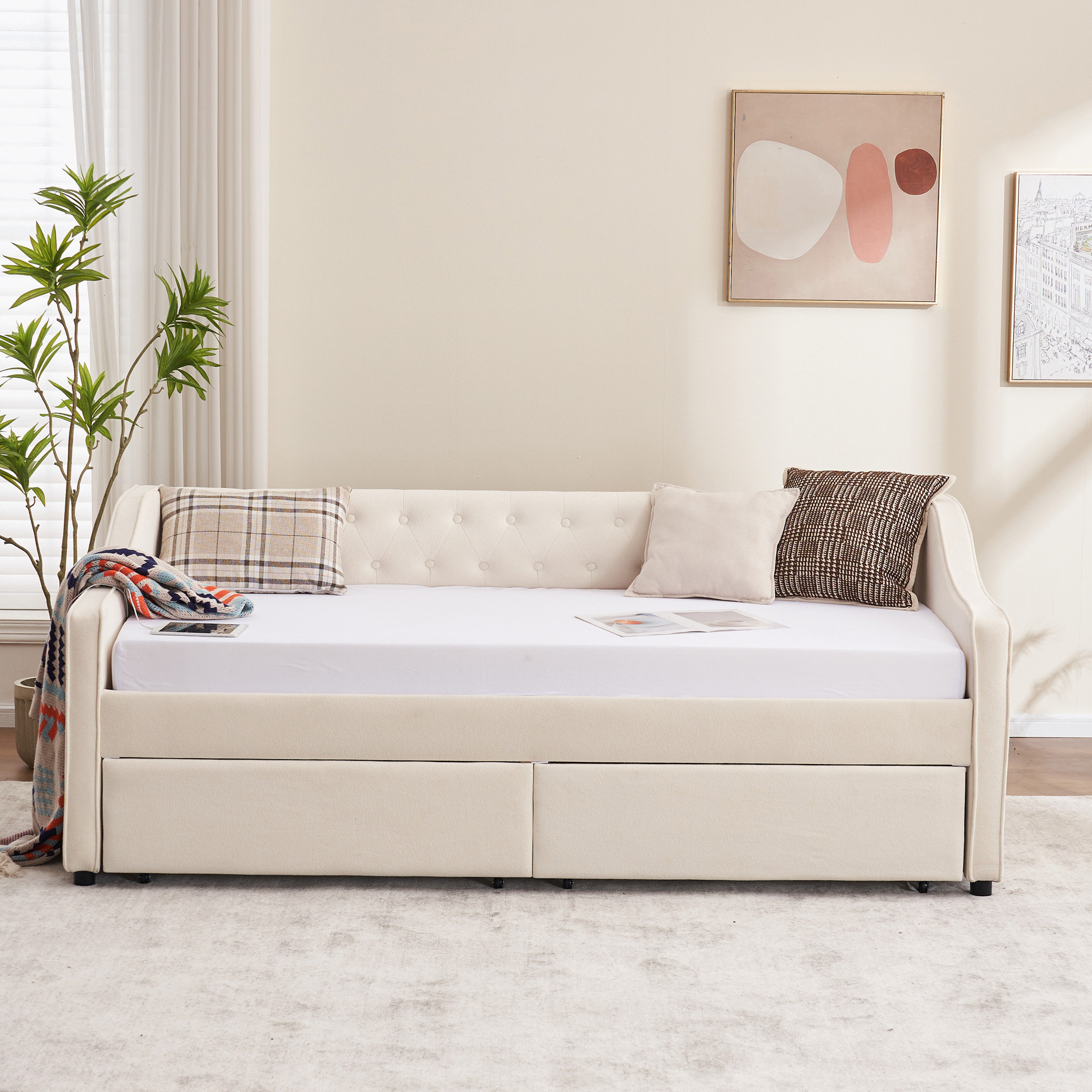 House of Hampton Storage Velvet Upholstered Daybed with 2 Drawers ...