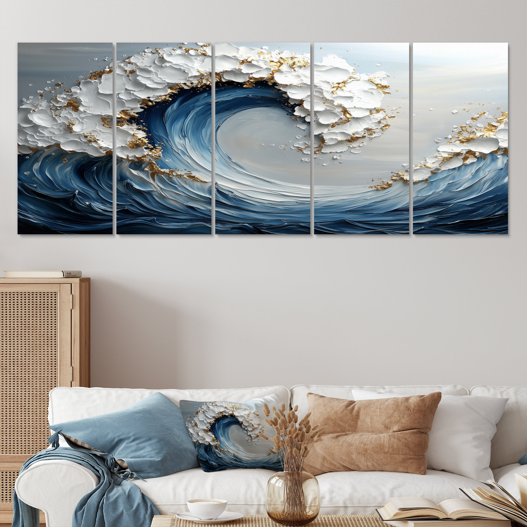 Highland Dunes Blue And White Tidal Wave II - Abstract Spirals Wall Art ...