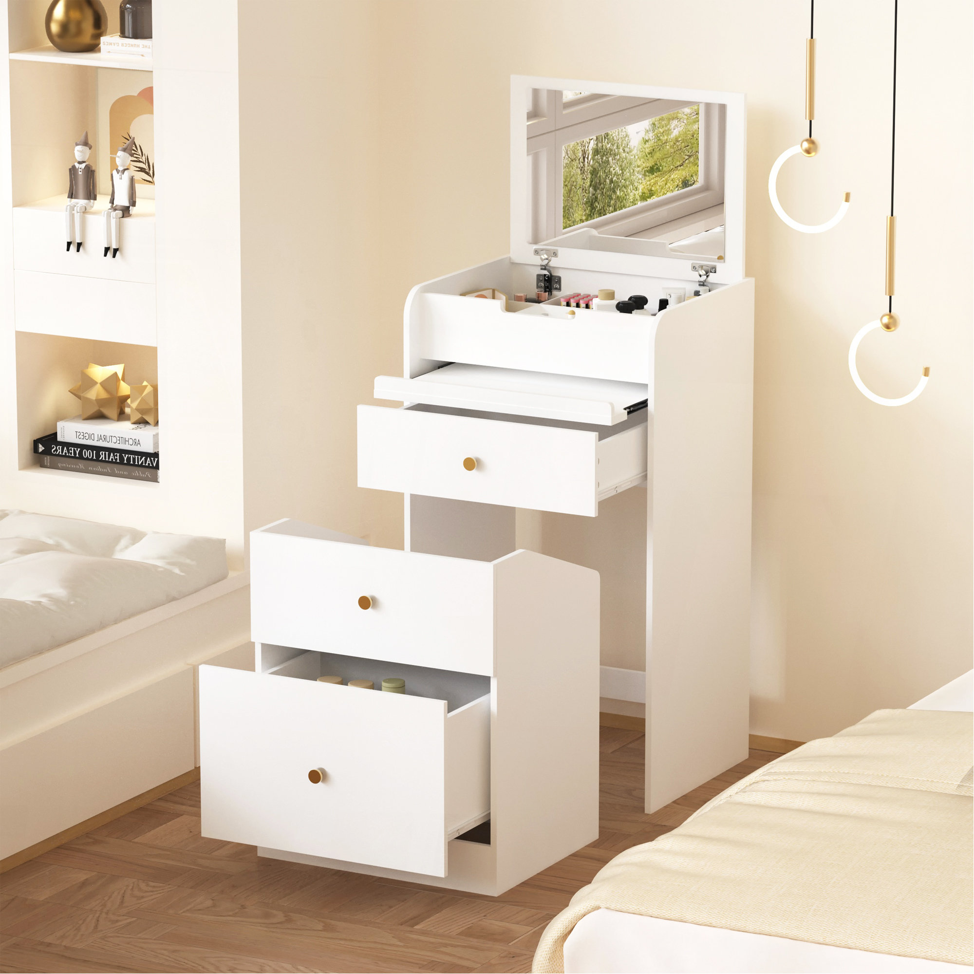 Ebern Designs Small Vanity Desk With Mirror - White Makeup Vanitys Set ...