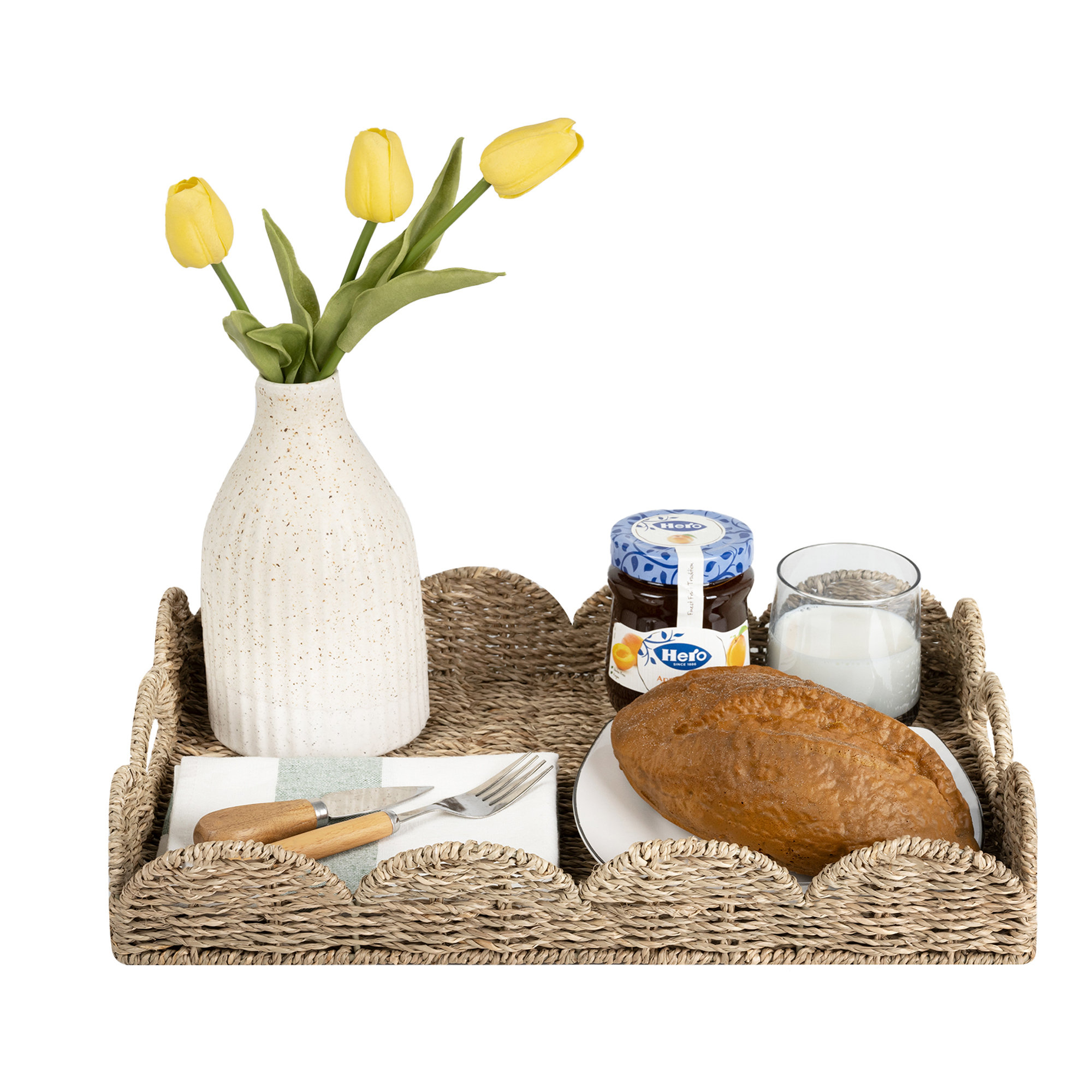 StorageWorks Scalloped Tray, Wicker Rattan Serving Tray with Handles ...