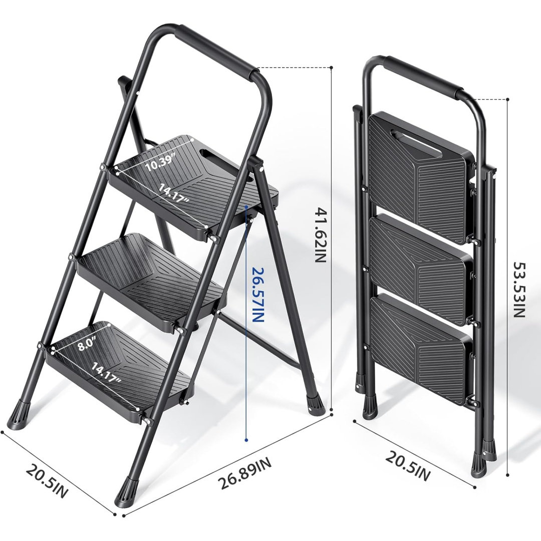 Latitude Run® Folding 3 Step Ladder, Portable Ladder For Multi-Purpose ...