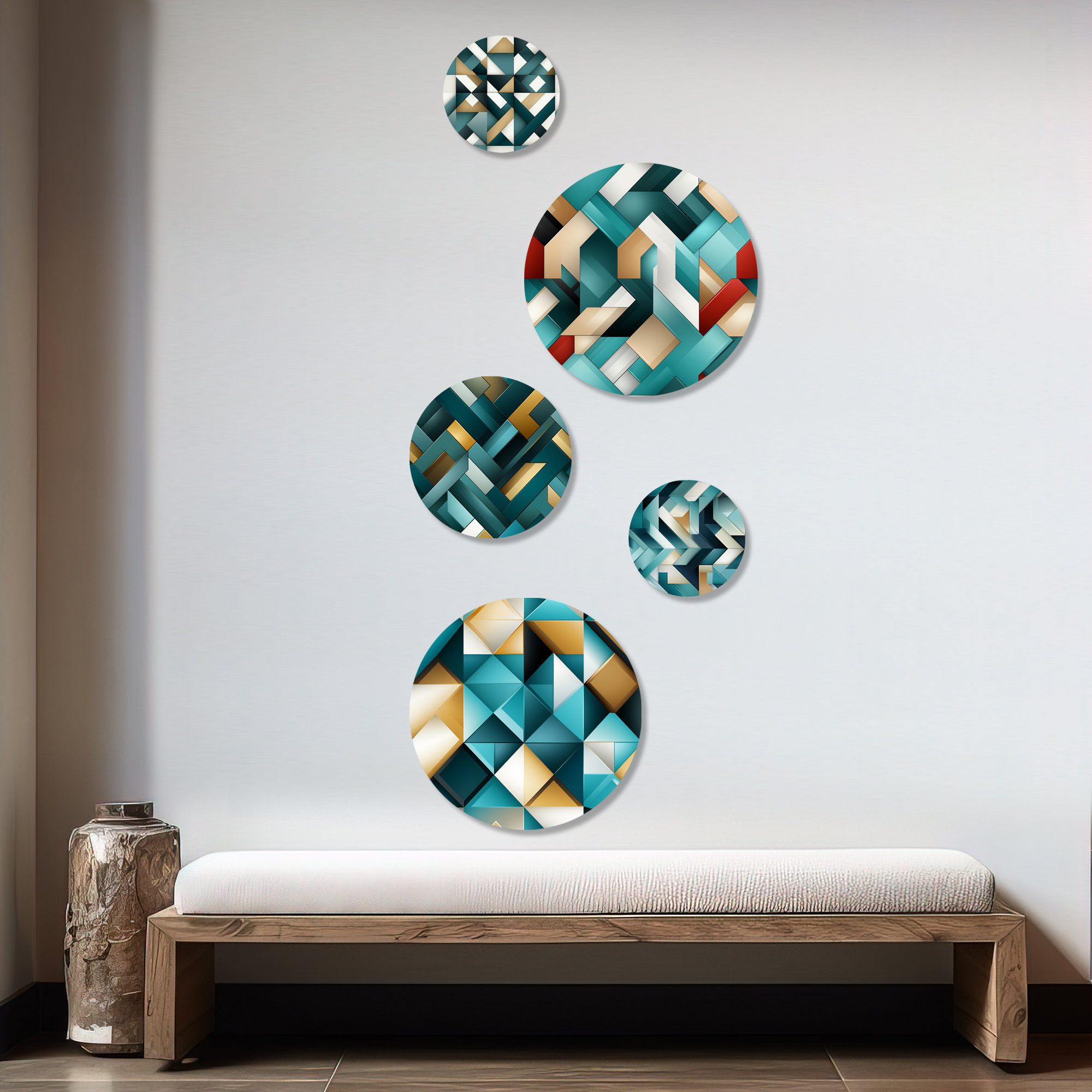 Design Art Teal Modern Geometric Tiles - Geometric Modern Round Wall ...