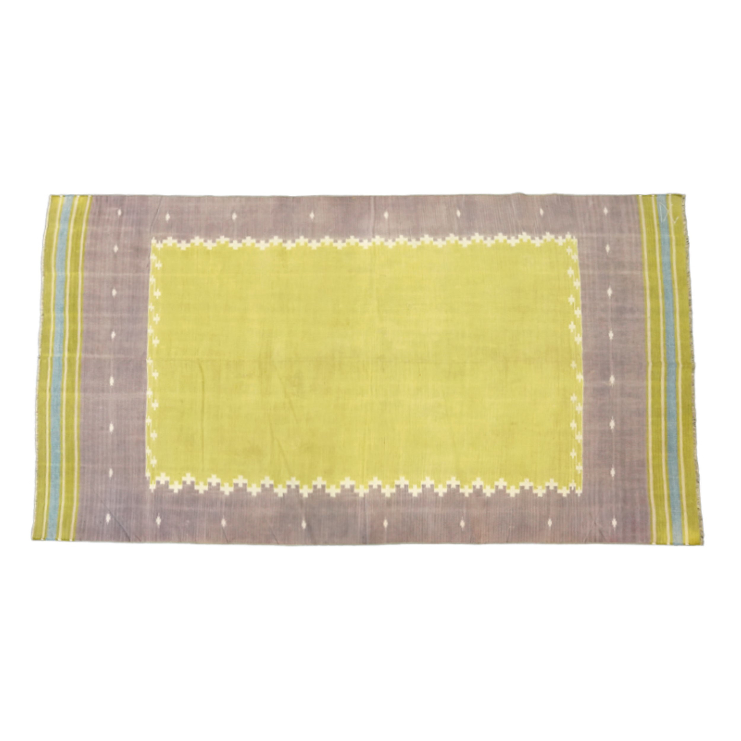Rug & Kilim Vintage Dhurrie Runner Rug In Chartreuse With Brown Border ...