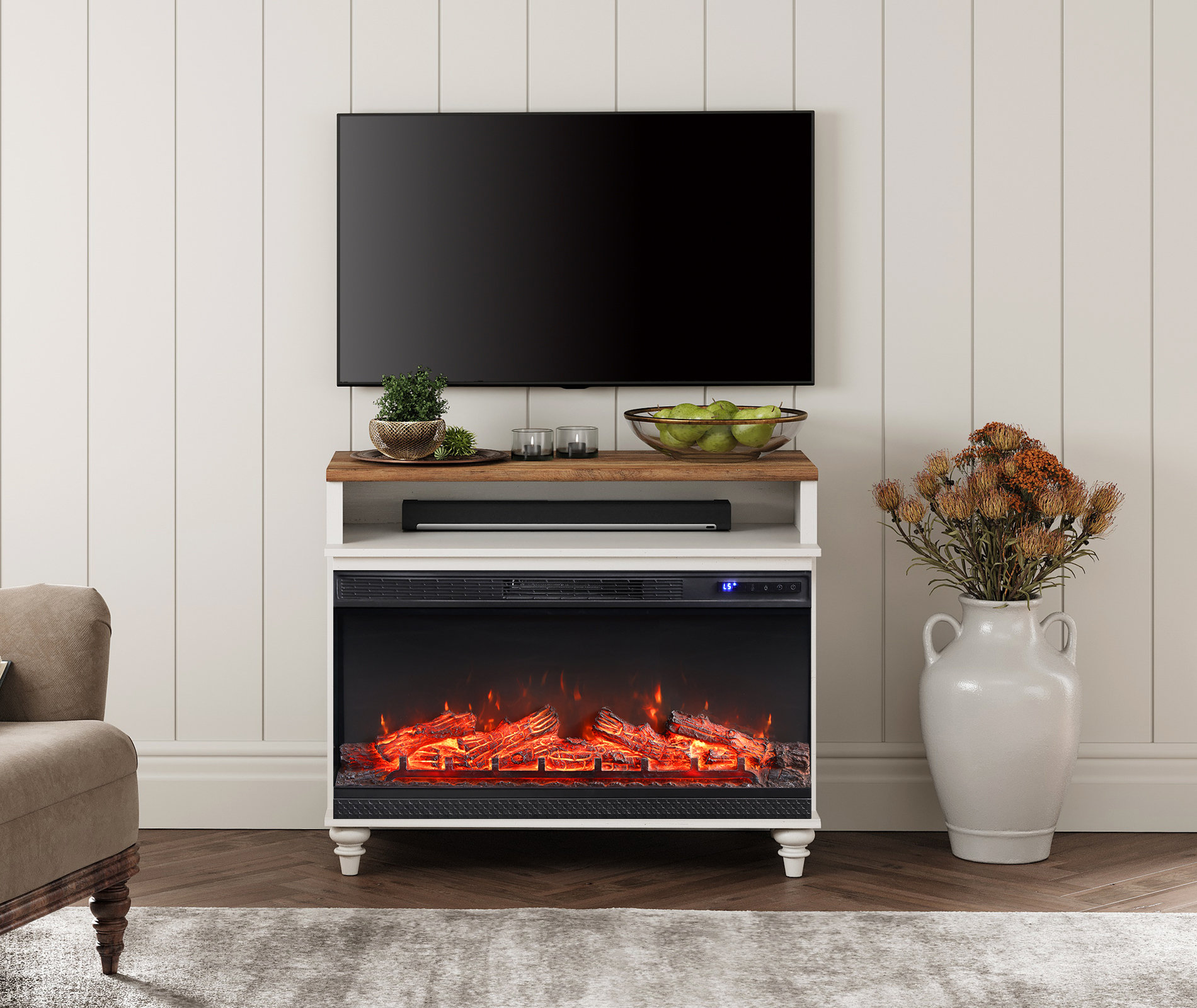 Alcott Hill TV Stand With 36" Electric Fireplace For 43 Inch TV, Wood ...