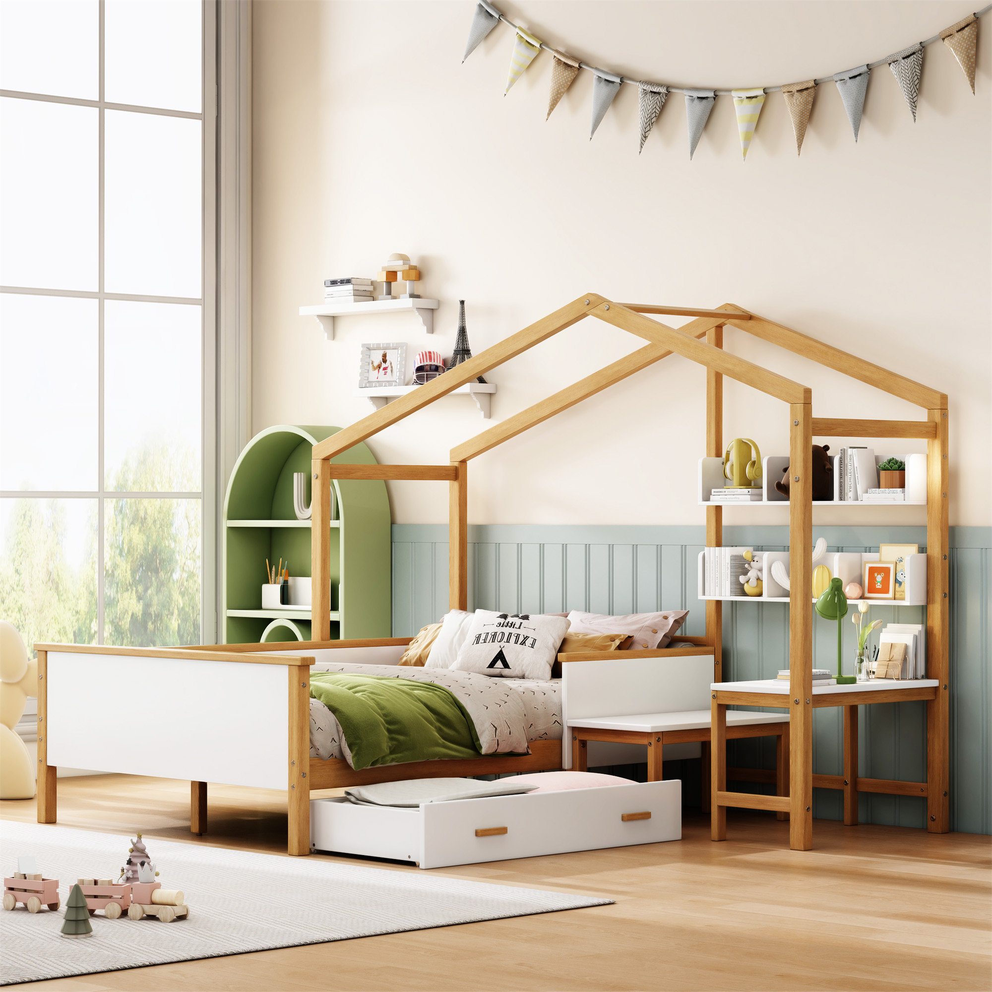 Union Rustic Wooden House Bed And Original Wood Coloured Frame With ...