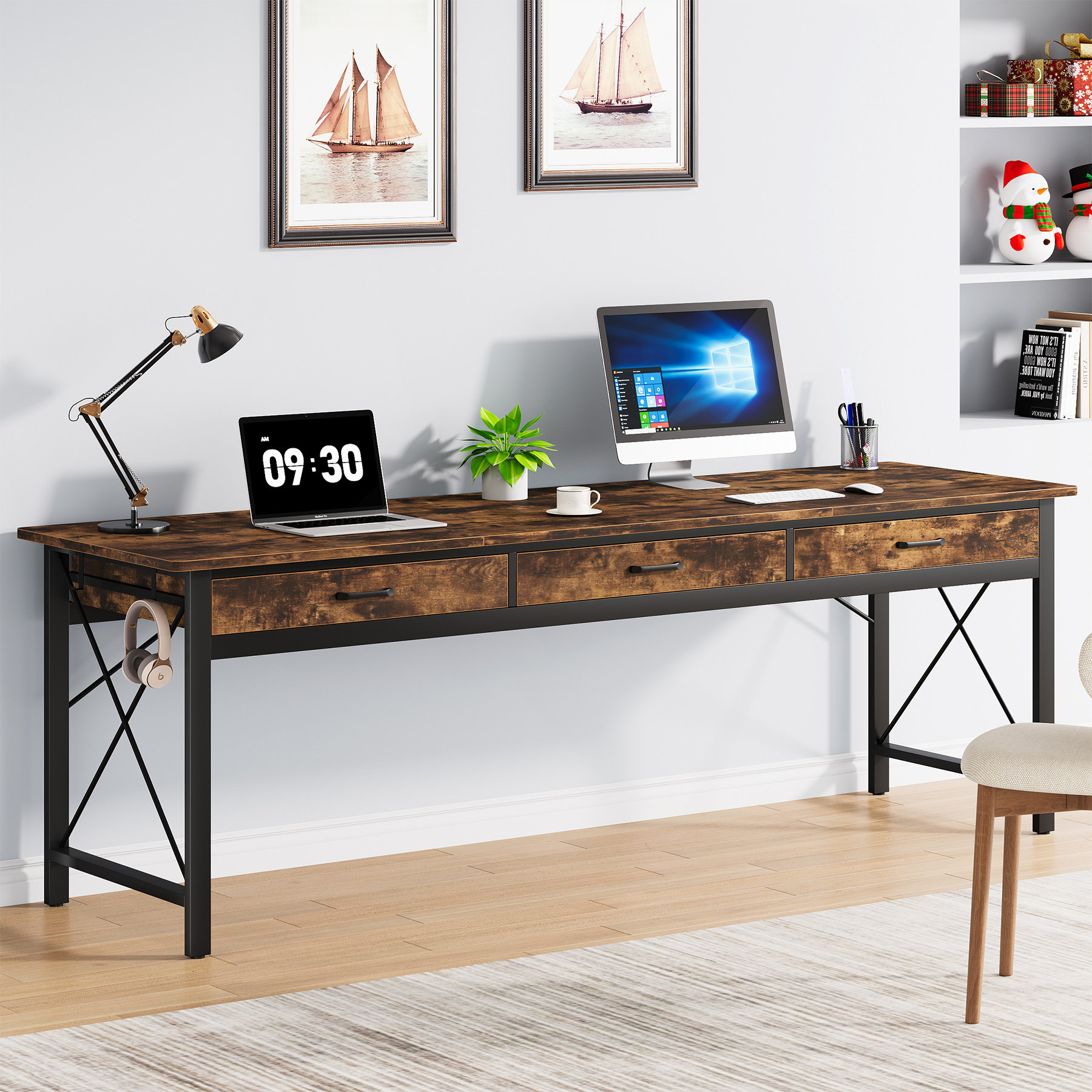 17 Stories 78.7''W Extra Long Writing Desk, Computer Desk With 3 ...